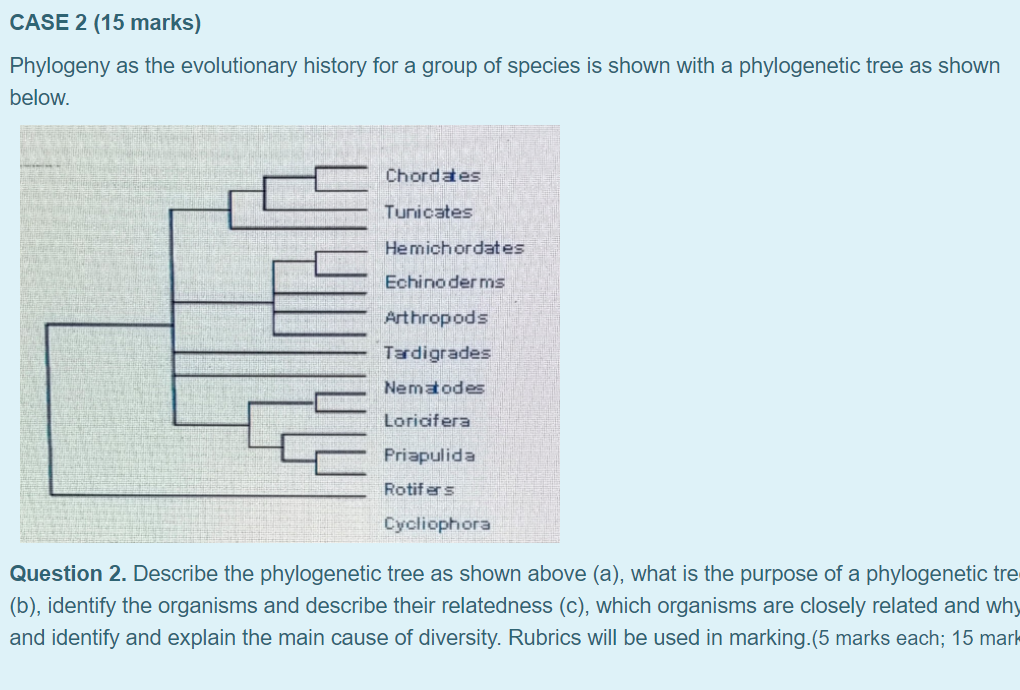 Solved CASE 2 (15 marks) Phylogeny as the evolutionary | Chegg.com