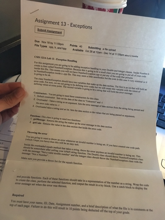 Solved Assignment 13- Exceptions Due Nov 18 by 11.59pm | Chegg.com