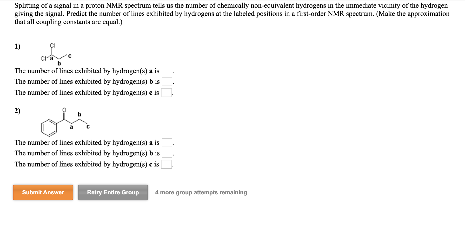 Solved Splitting of a signal in a proton NMR spectrum tells | Chegg.com