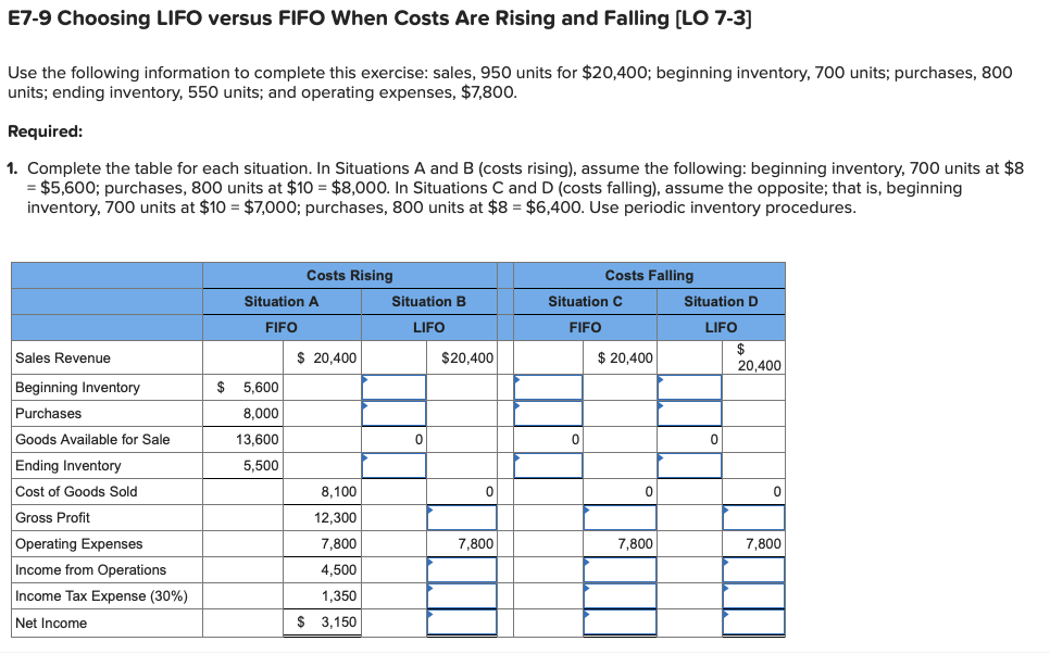 Solved E7-9 Choosing LIFO versus FIFO When Costs Are Rising | Chegg.com