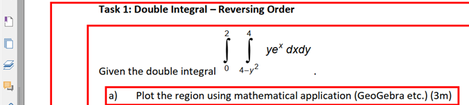 Solved A Task 1: Double Integral - Reversing Order 2 11 ye* | Chegg.com