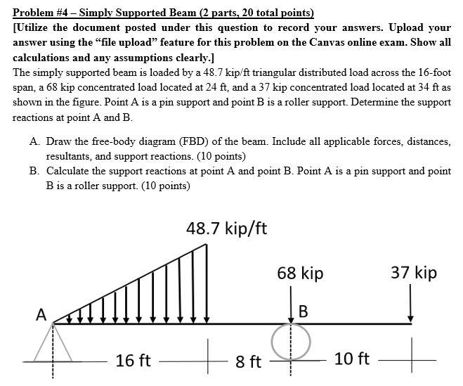 Solved Problem #4 - Simply Supported Beam (2 parts, 20 total | Chegg.com