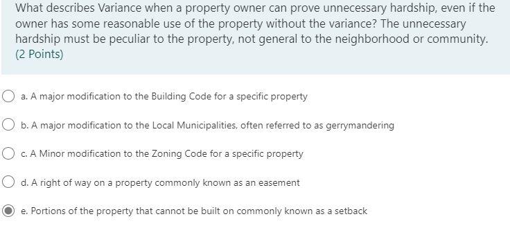 Solved What describes Variance when a property owner can | Chegg.com