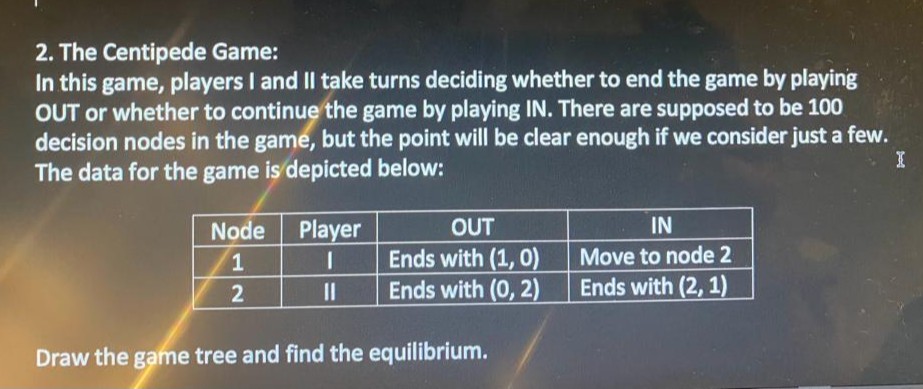 Solved The Centipede Game:In this game, players I and II | Chegg.com