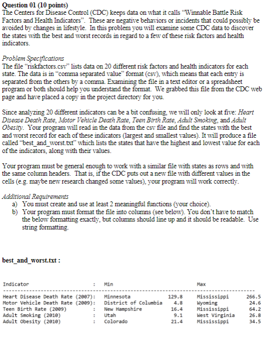 Solved The Centers for Disease Control (CDC) keeps data on | Chegg.com