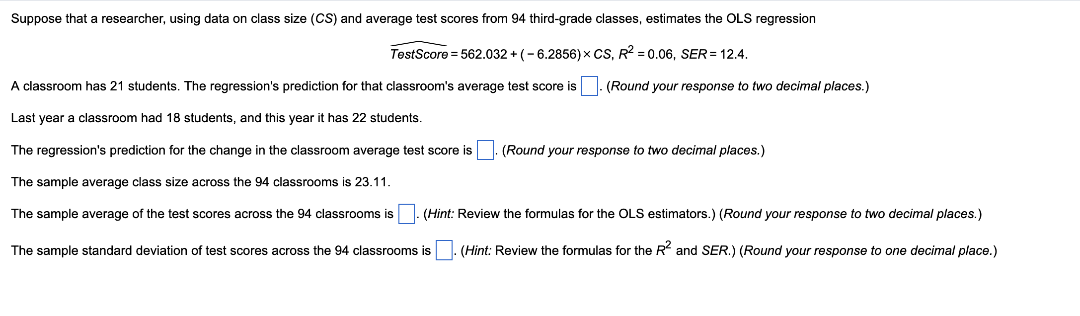 Solved Suppose that a researcher, using data on ﻿class size | Chegg.com