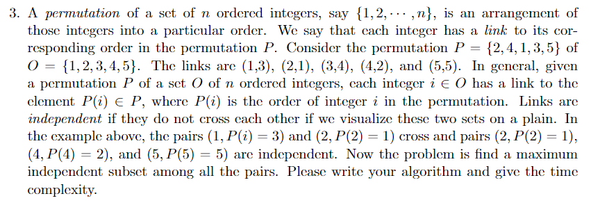 Solved 3. A permutation of a set of n ordered integers, say | Chegg.com