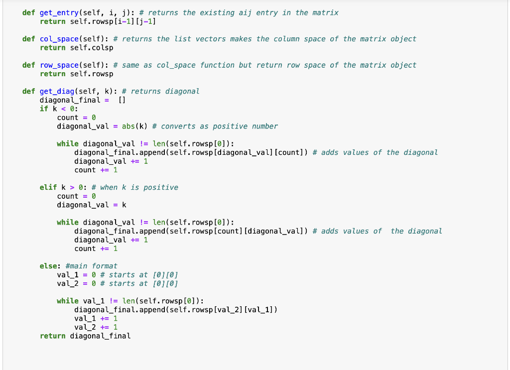 Solved Copy-paste your implemented Matrix and Vec classes to | Chegg.com