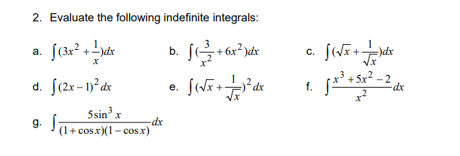 Solved 2. Evaluate the following indefinite integrals: a. | Chegg.com