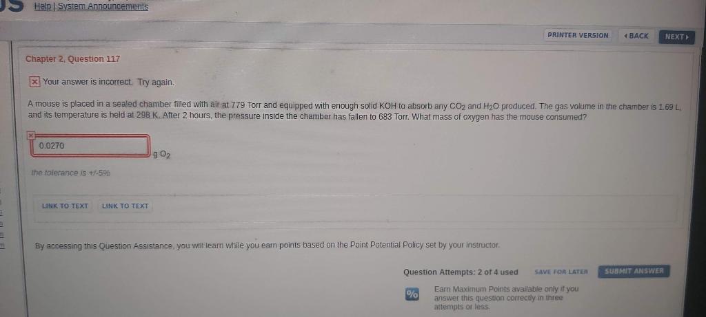 Solved Help System Announcements PRINTER VERSION BACK NEXT) | Chegg.com