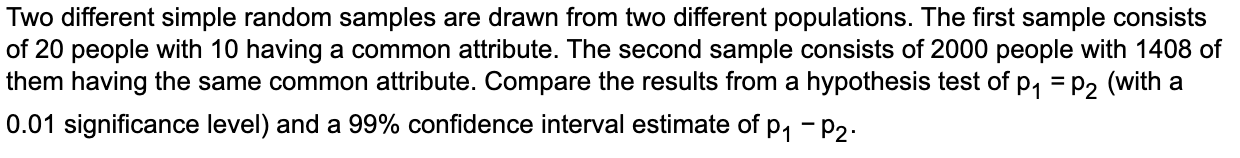 Solved Two different simple random samples are drawn from | Chegg.com