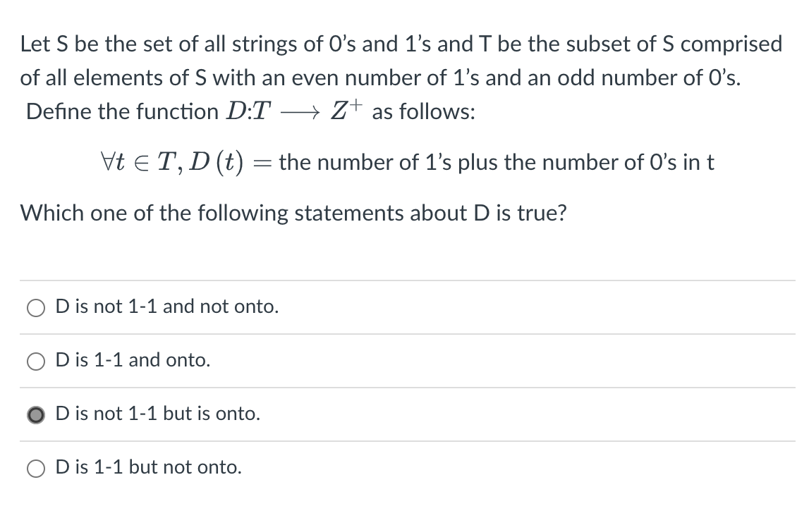 Solved Let S be the set of all strings of O's and 1's and T | Chegg.com