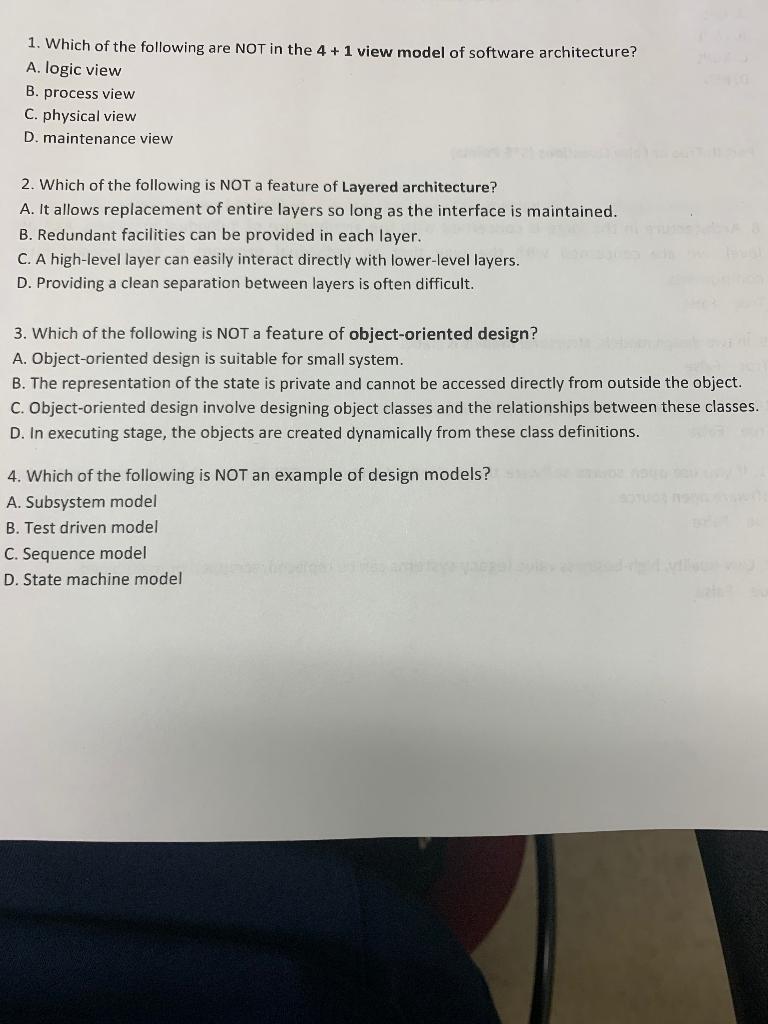 Solved 1. Which of the following are NOT in the 4 + 1 view | Chegg.com