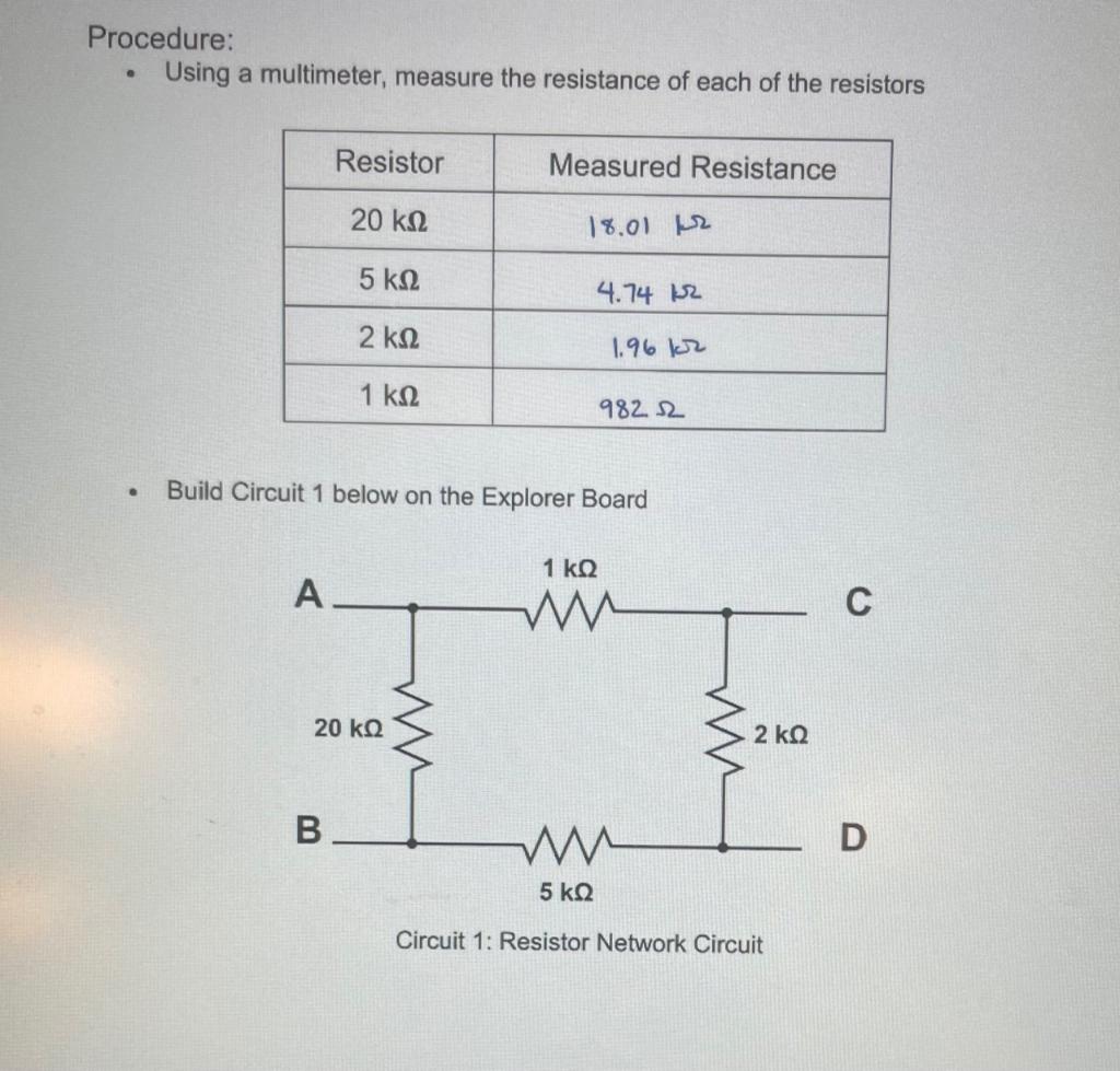 Solved Procedure: Using a multimeter, measure the resistance | Chegg.com
