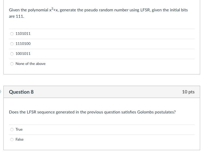 Solved Given the polynomial x3+x, generate the pseudo random | Chegg.com