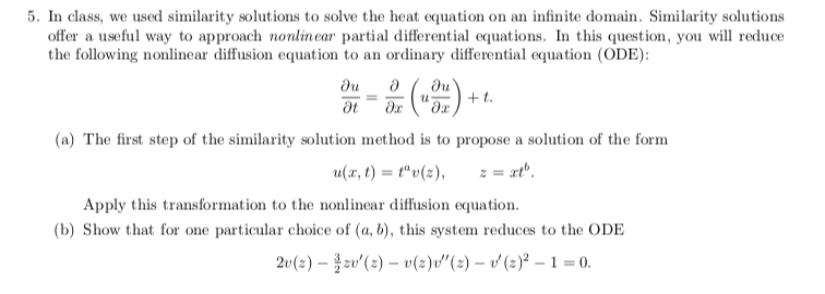 Solved 5. In class, we used similarity solutions to solve | Chegg.com