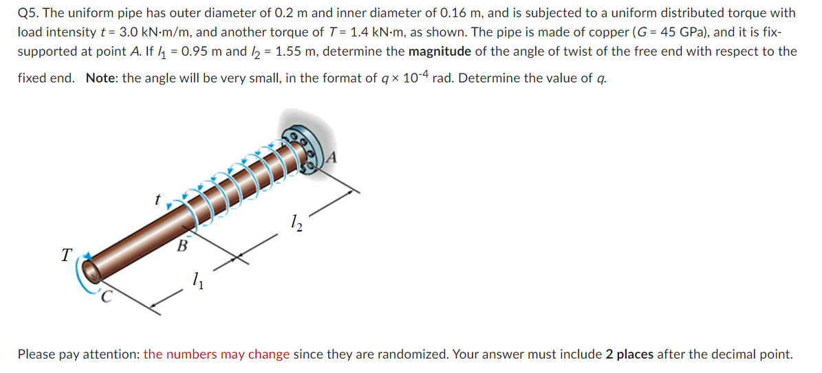 Solved Q5. The uniform pipe has outer diameter of 0.2 m and | Chegg.com