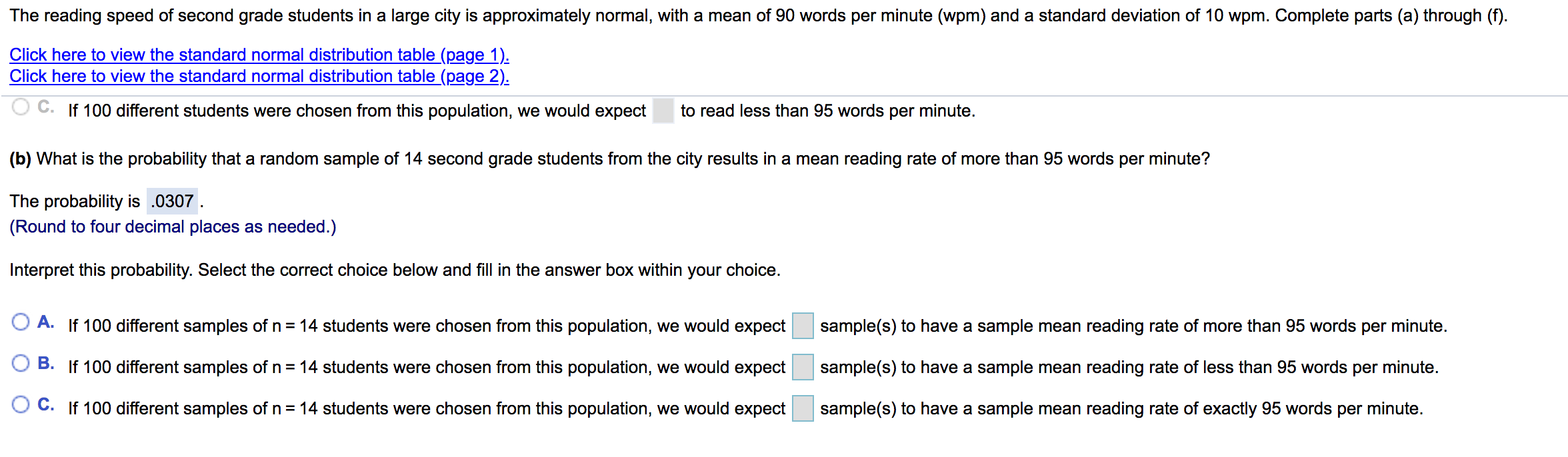 Solved The reading speed of second grade students in a large | Chegg.com