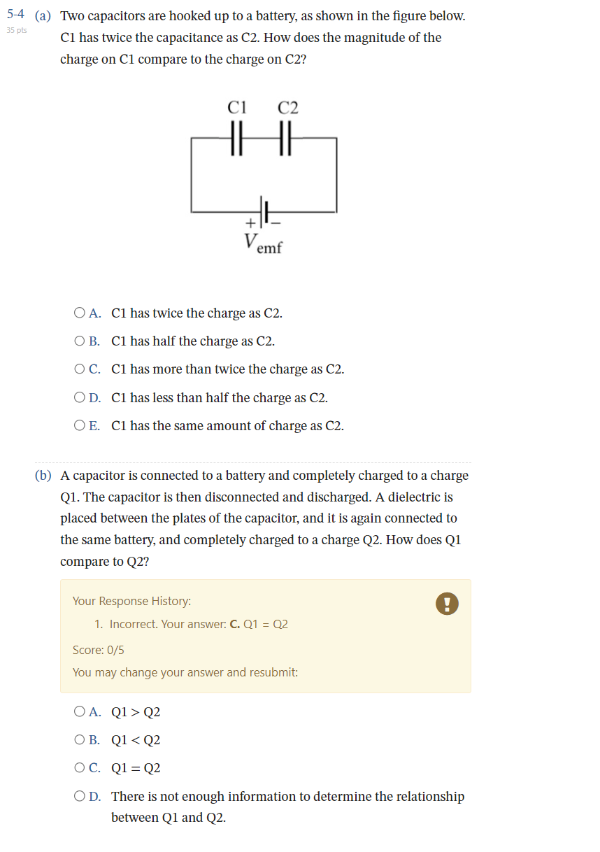 Solved (a) Two capacitors are hooked up to a battery, as | Chegg.com