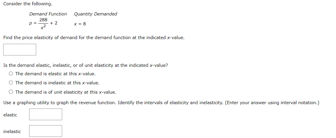 Solved Consider the following. Demand Function Quantity | Chegg.com