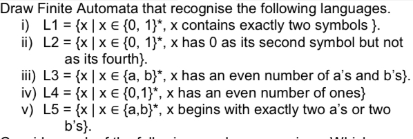 Draw Finite Automata that recognise the following | Chegg.com