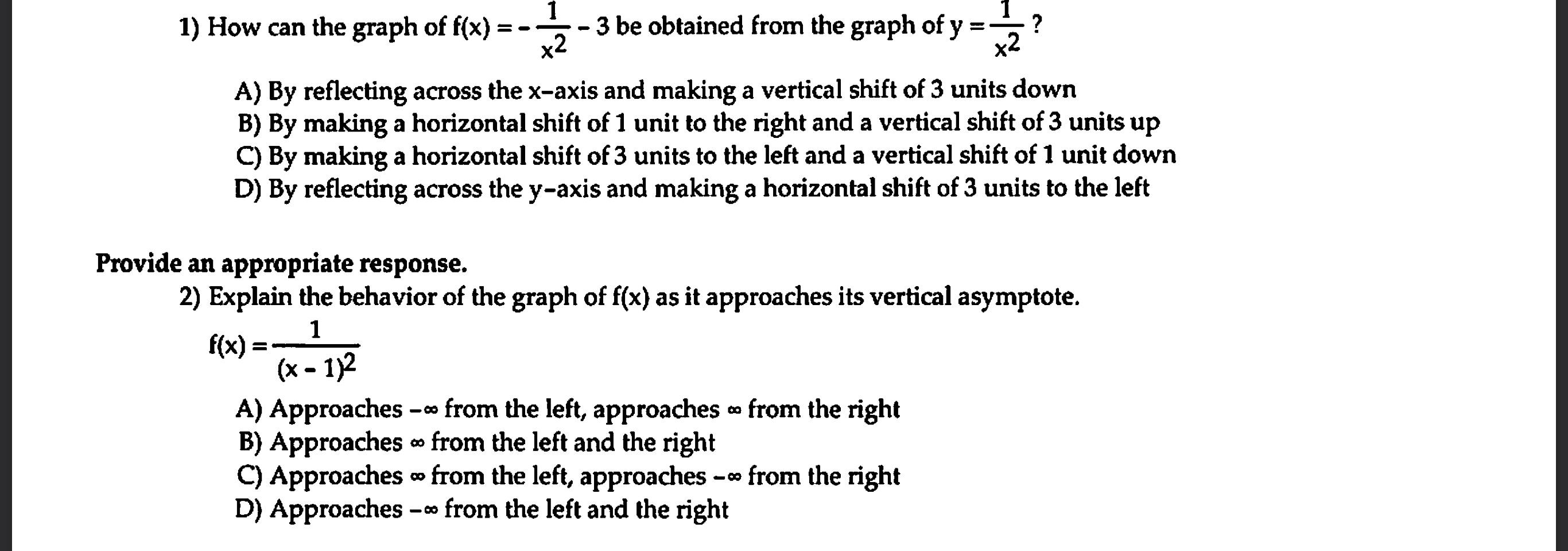 Solved 1) How can the graph of f(x)=−x21−3 be obtained from | Chegg.com