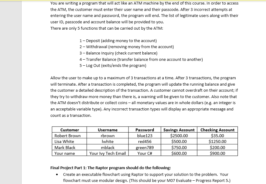 You are writing a program that will act like an ATM | Chegg.com