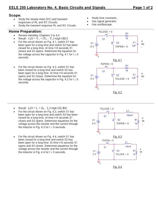 Solved EELE 250 Laboratory No. 4, Basic Circuits and Signals | Chegg.com