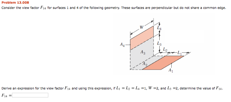 Solved Problem 13.008 Consider the view factor F14 for | Chegg.com