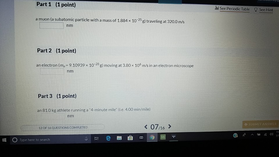 Solved Part 1 (1 point) See Periodic Table See Hint a muon | Chegg.com