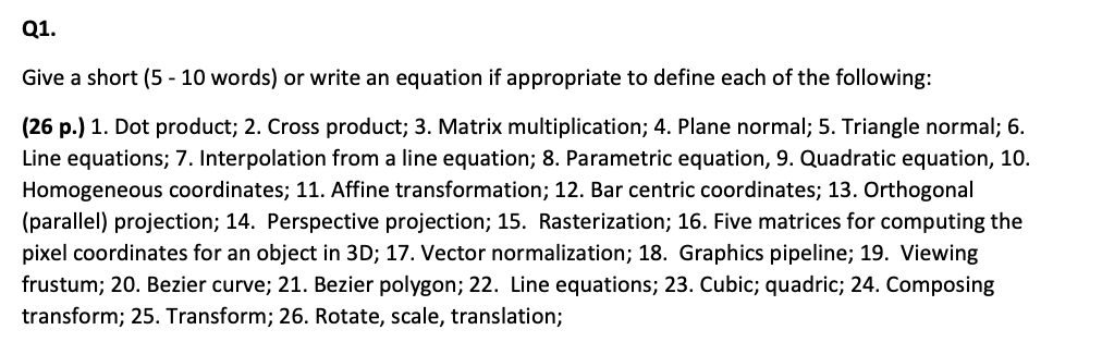 Solved (26 p.) 1. Dot product; 2. Cross product; 3. Matrix | Chegg.com