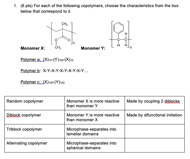 1. (6 pts) For each of the following copolymers, | Chegg.com