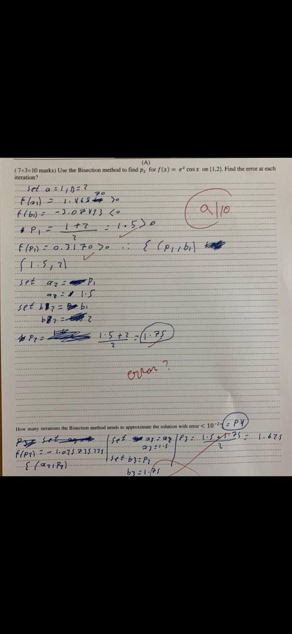 Solved (A) (7+3=10 marks) Use the Bisection method to find | Chegg.com