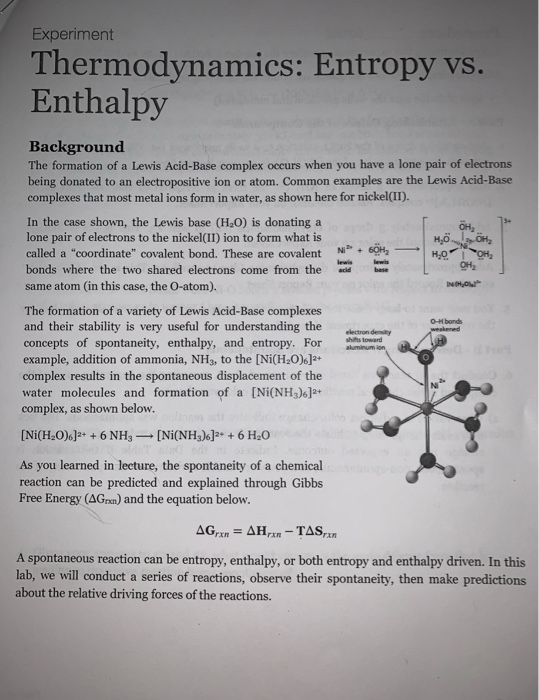 Solved Experiment Thermodynamics: Entropy vs. Enthalpy OH, | Chegg.com