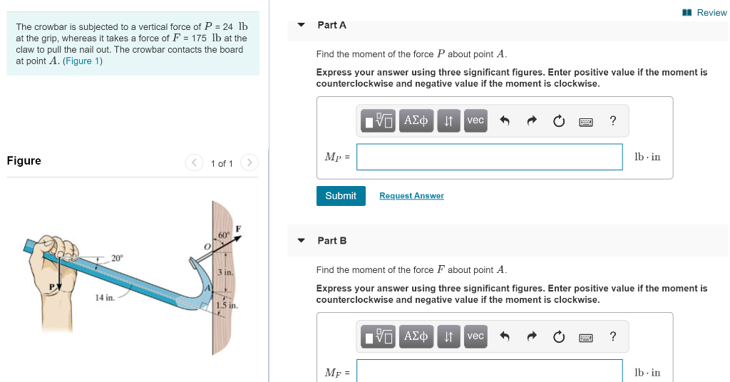 Solved Review Part A The crowbar is subjected to a vertical | Chegg.com