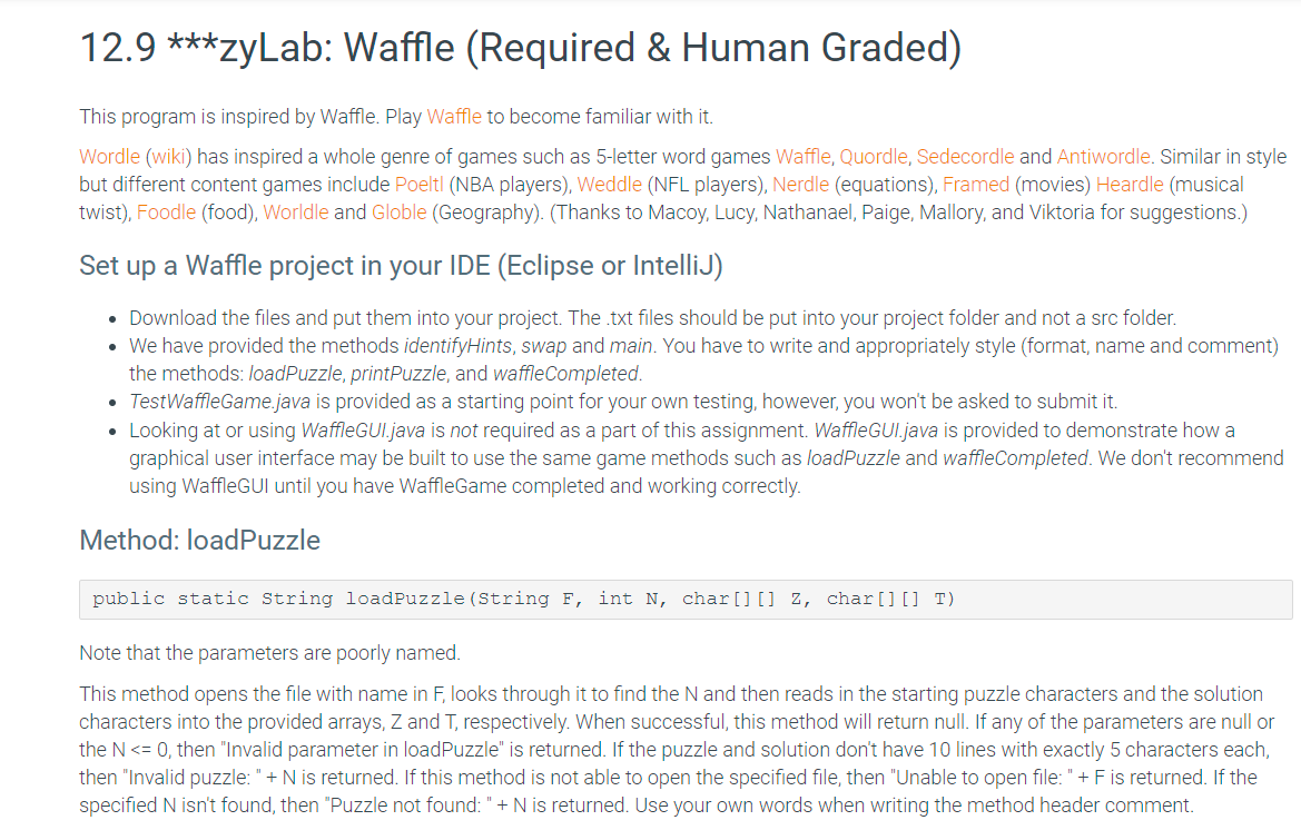 Solved This program is inspired by Waffle. Play Waffle to | Chegg.com
