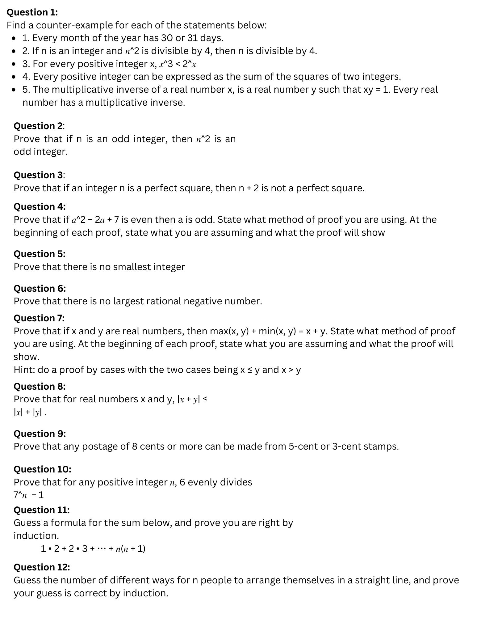 Solved Question 1:Find a counter-example for each of the | Chegg.com