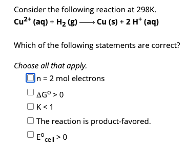 Solved Consider the following reaction at 298 K. | Chegg.com