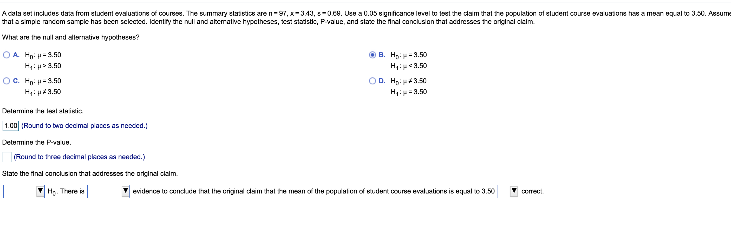 Solved A data set includes data from student evaluations of | Chegg.com