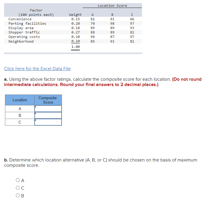 Solved Click here for the Excel Data File a. Using the above | Chegg.com