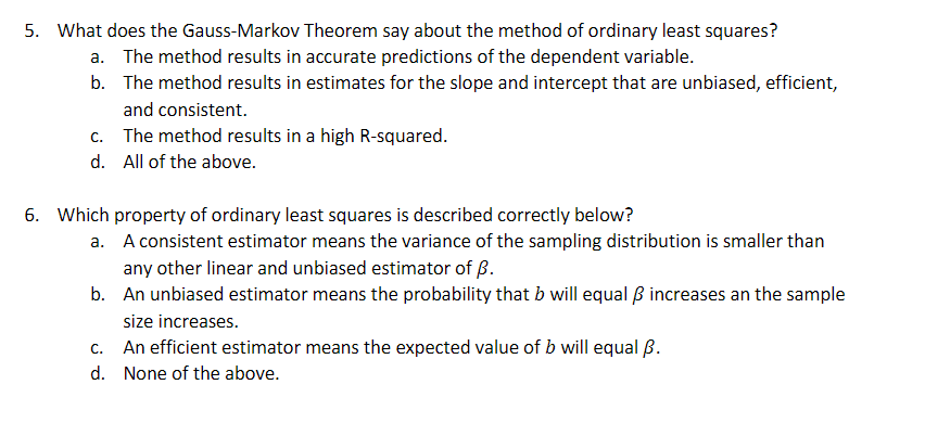 Solved What does the Gauss-Markov Theorem say about the | Chegg.com