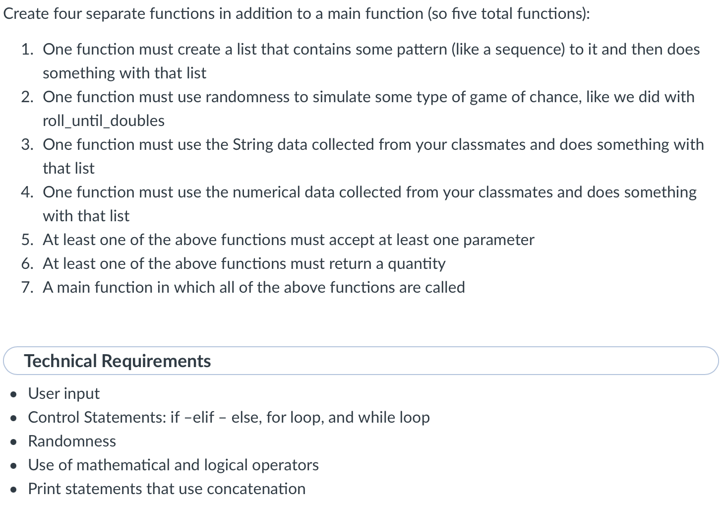 Solved Create Four Separate Functions In Addition To A Main 
