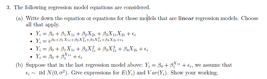 Solved 3. The following regression model equations are | Chegg.com