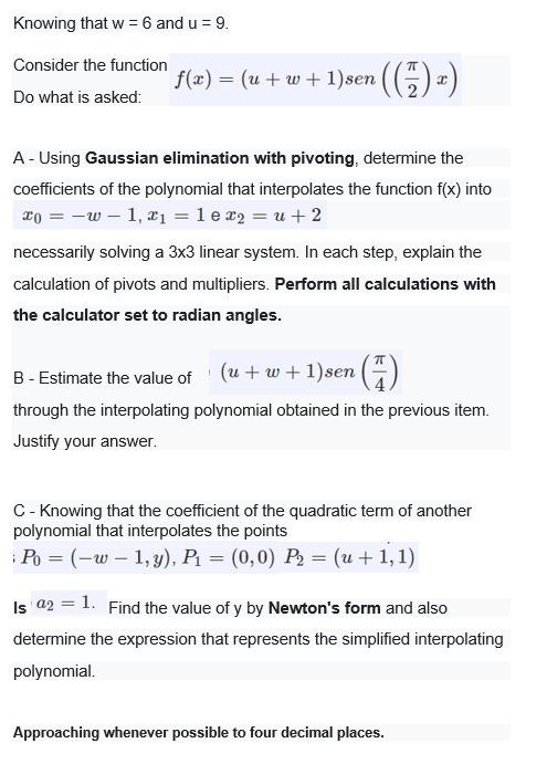 Solved Knowing that w = 6 and u = 9. Consider the function | Chegg.com