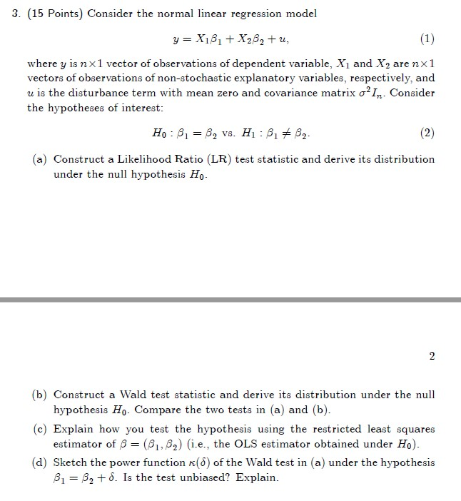 3. (15 Points) Consider the normal linear regression | Chegg.com