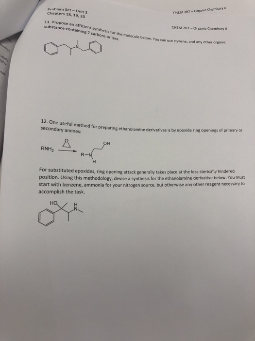Solved HEM 287 -Organic Chemistry problem Set-Unit2 Chapters | Chegg.com
