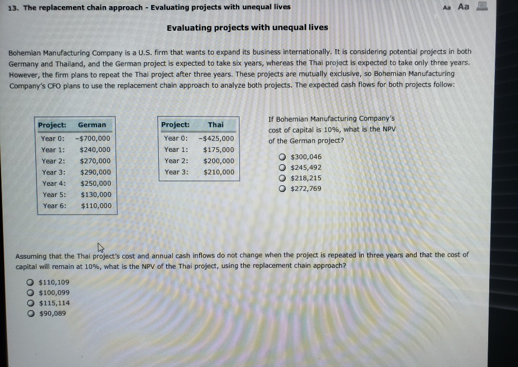 Solved 13. The replacement chain approach Evaluating | Chegg.com
