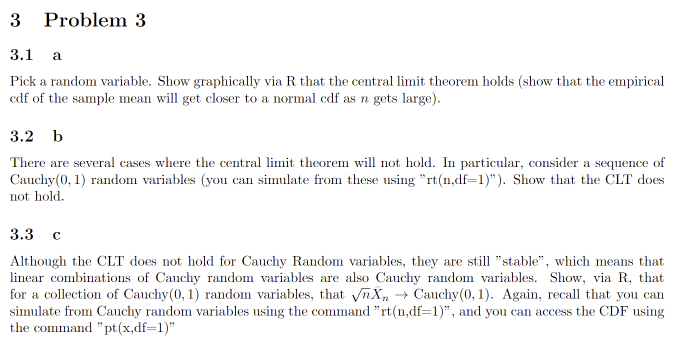 Solved 3 Problem 3 3.1 a Pick a random variable. Show | Chegg.com