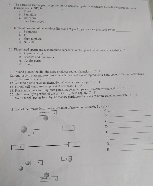 Solved The parasitic sac fungus that grows on rye lysergic | Chegg.com