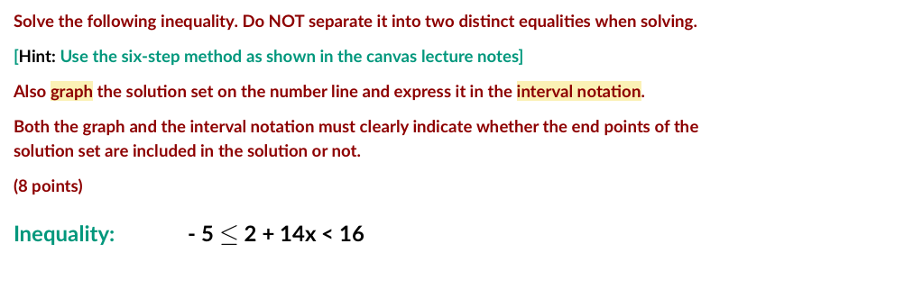 Solved Solve the following inequality. Do NOT separate it | Chegg.com